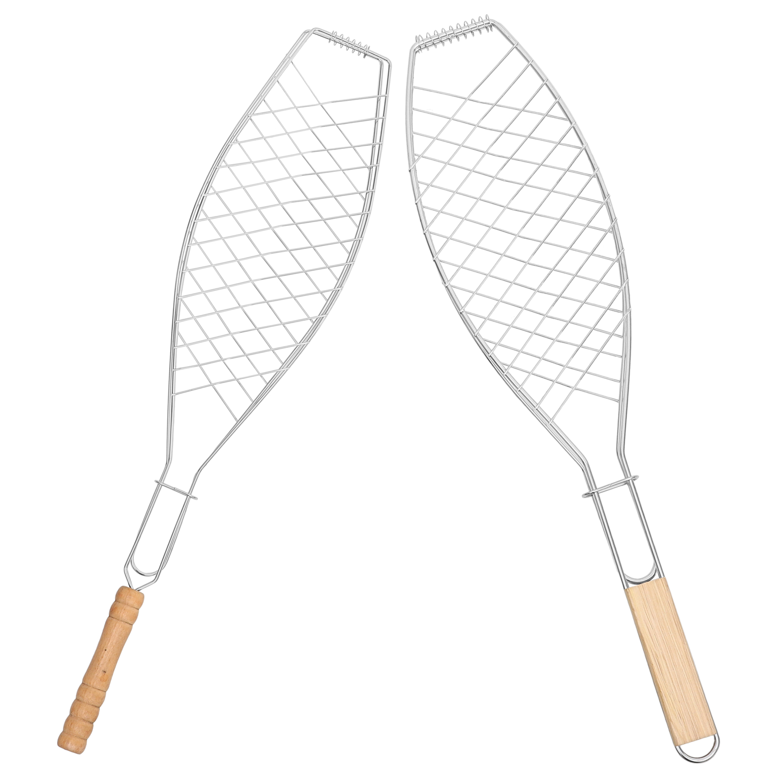 2 Pcs Round Net Rack Fish Grill Basket Double Spatula Flipper Cooking ...