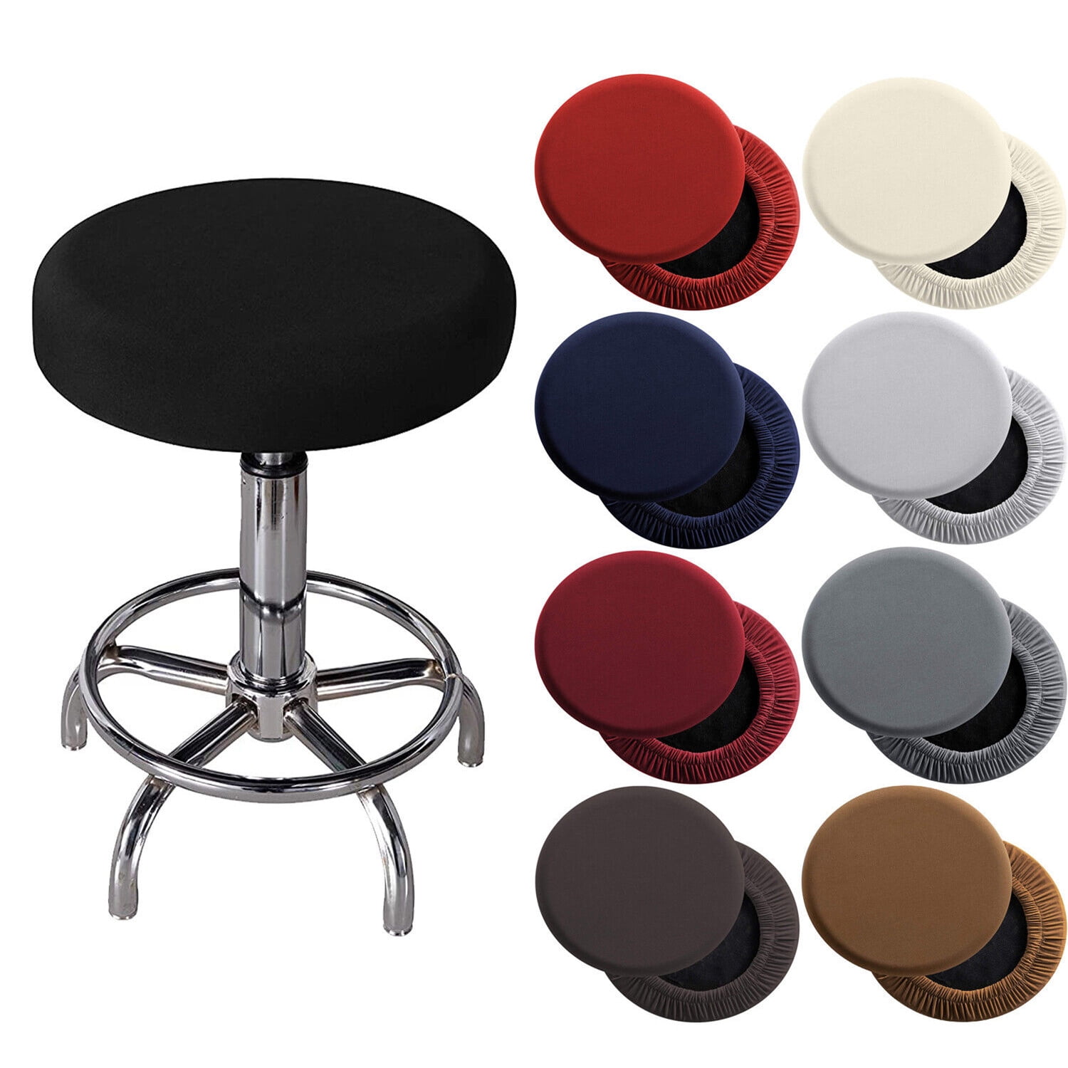 2 Pcs Round Stool Seat Covers Washable Stool Cushion Slipcover Elastic ...