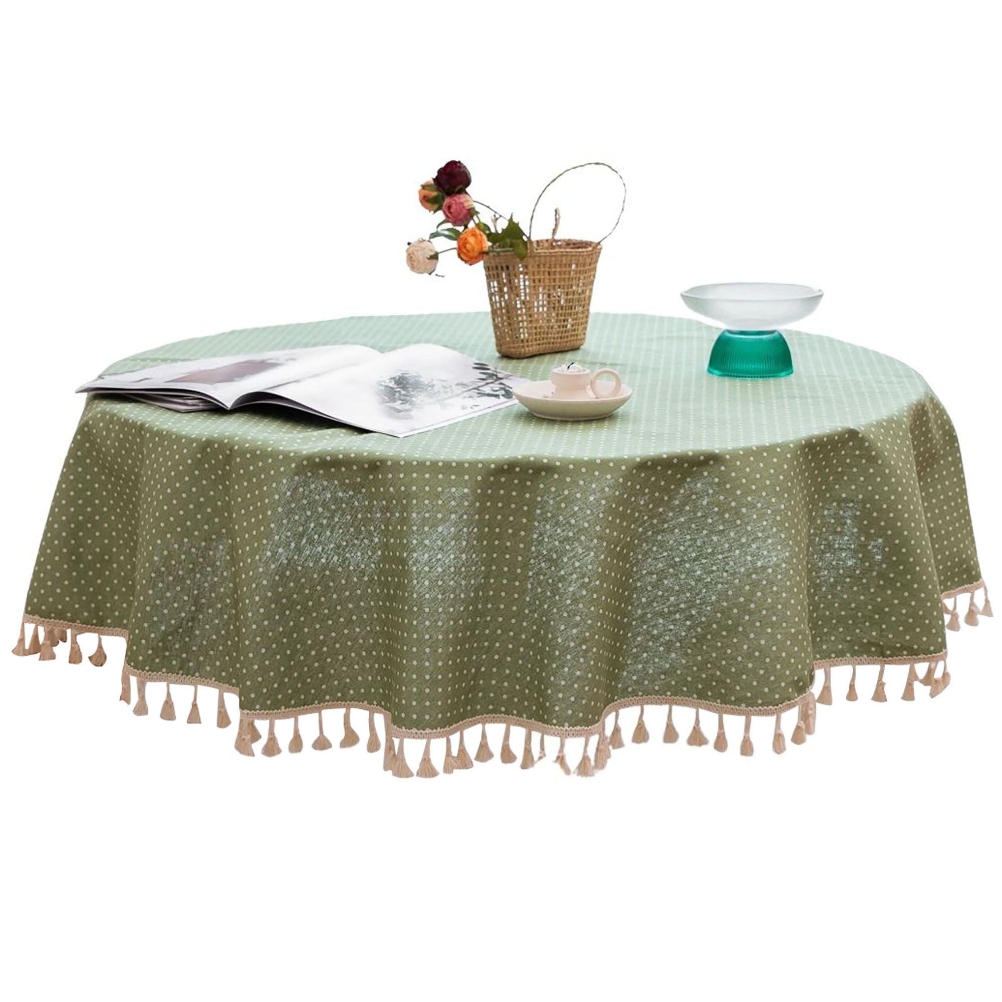 2 Pcs Round Tablecloth,Japanese Cotton Linen Tablecloth With Tassel ...
