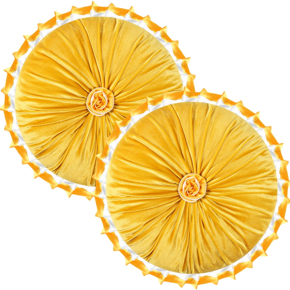 2 Pcs Round Throw Pillows Handmade Pleated Velvet Pumpkin Flower Couch ...