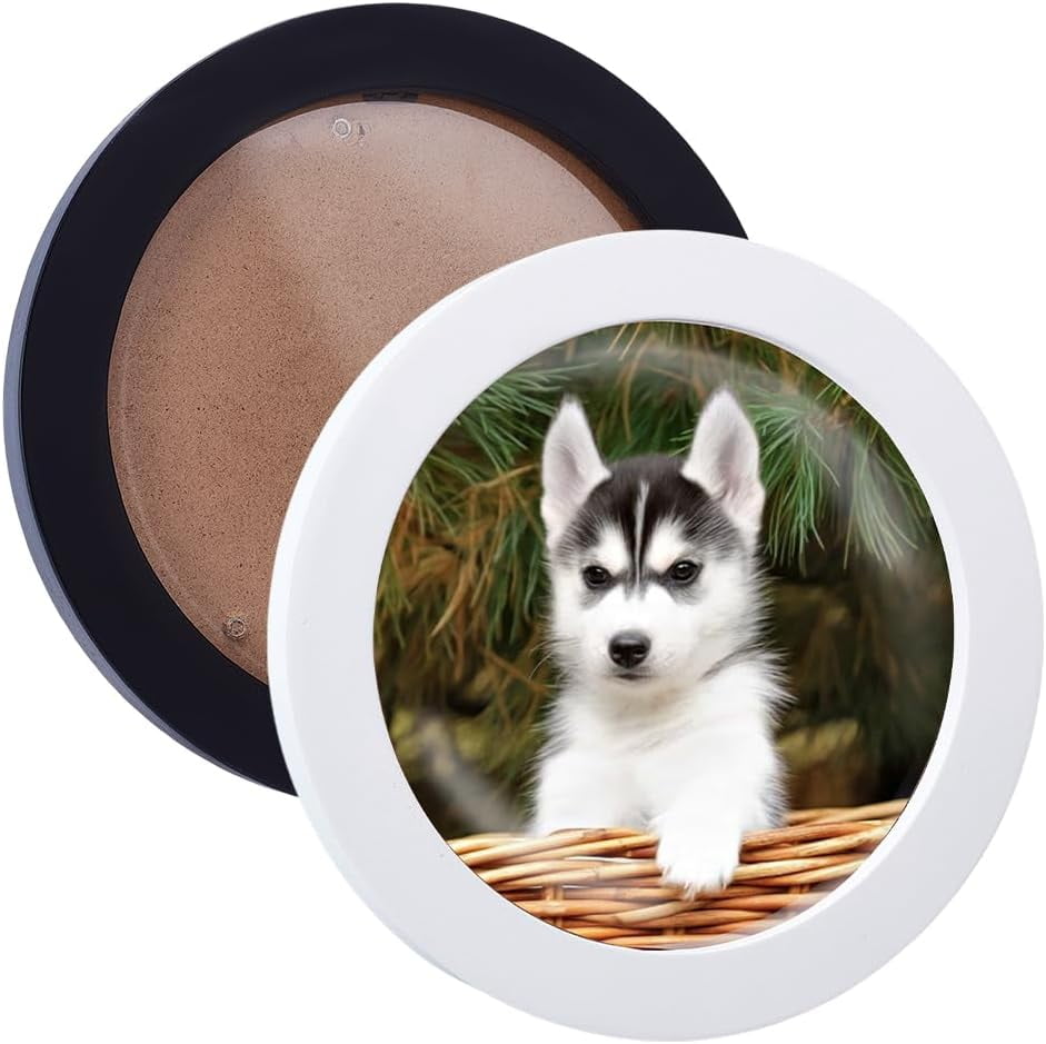 2 Pcs Round Wooden Photo Frame with Glass Cover Black White 5.5 Inch ...