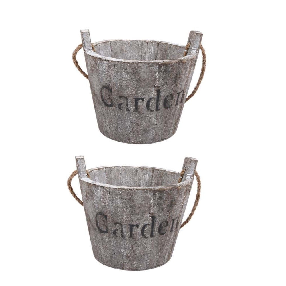 2 Pcs Rustic Succulent Pot Wooden Flower Outdoor Basket Coffee ...