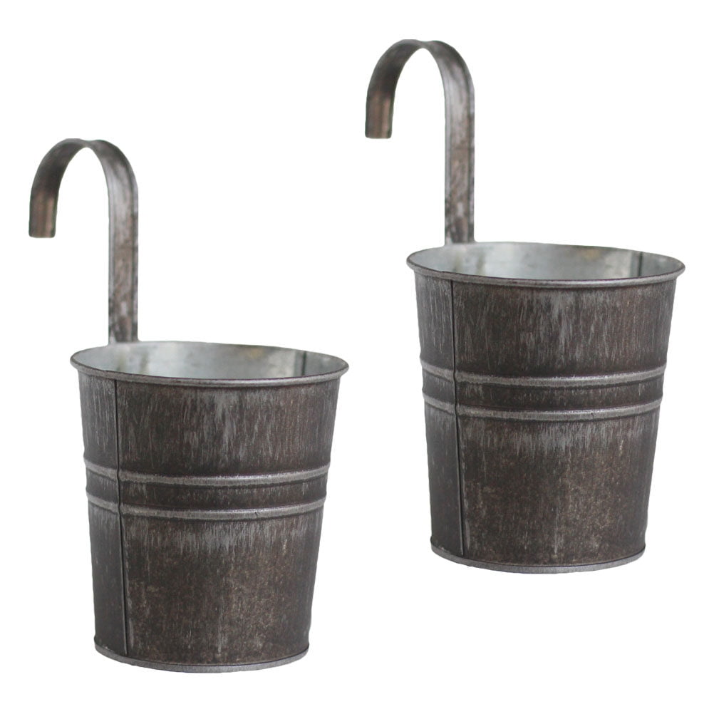 2 Pcs Rustic Tin Flower Bucket Indoor Plants Simple Design Flowerpot ...
