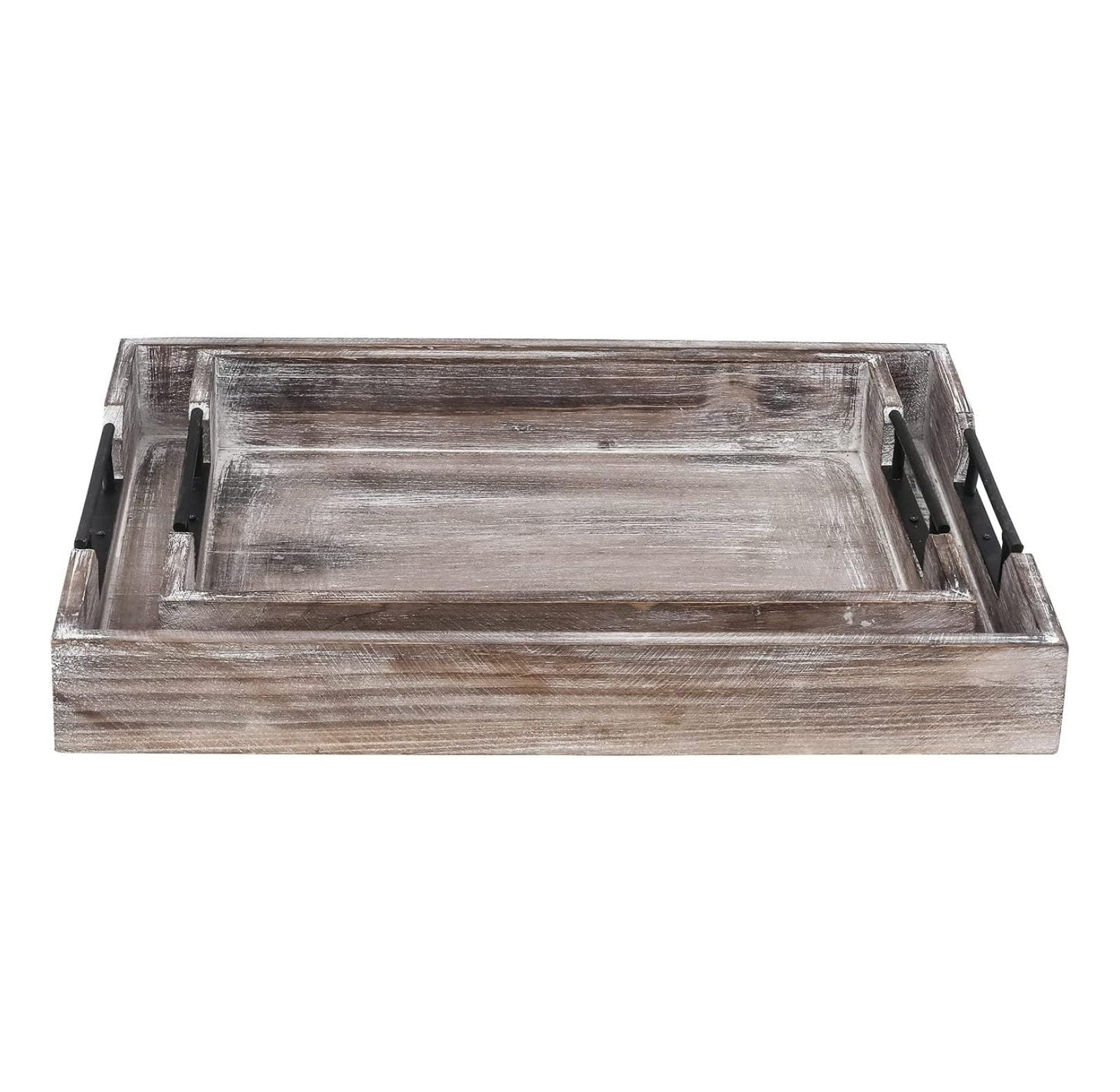 2 Pcs Rustic Wood Food Serving Trays- Nesting Wooden Display Platform ...