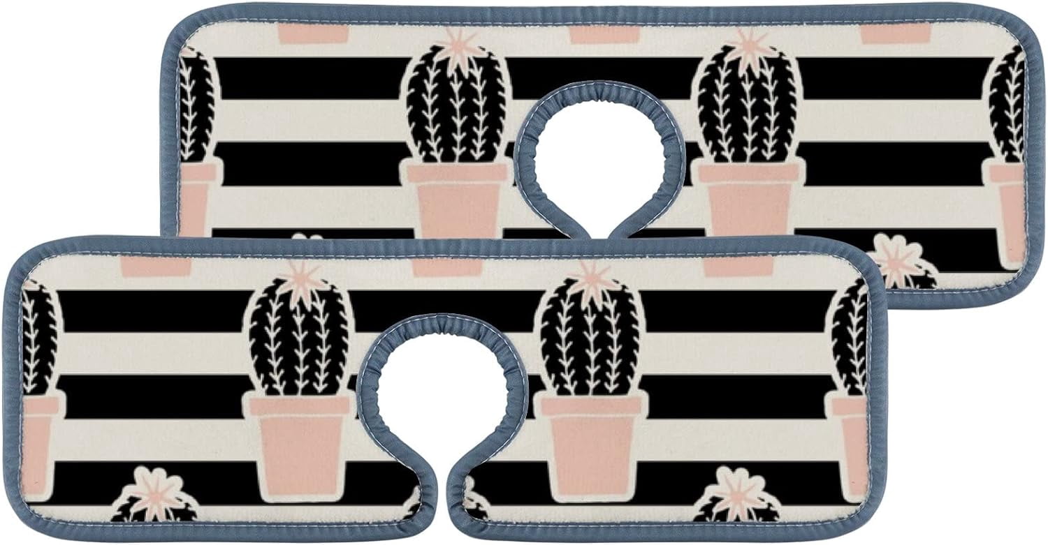 2 Pcs SKYSONIC Faucet Absorbent Mat Cactus Plants On Stripes Washable ...