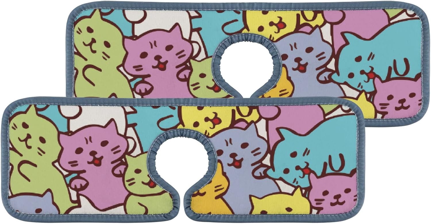2 Pcs SKYSONIC Faucet Absorbent Mat Funny Cat Pattern Washable Counter ...