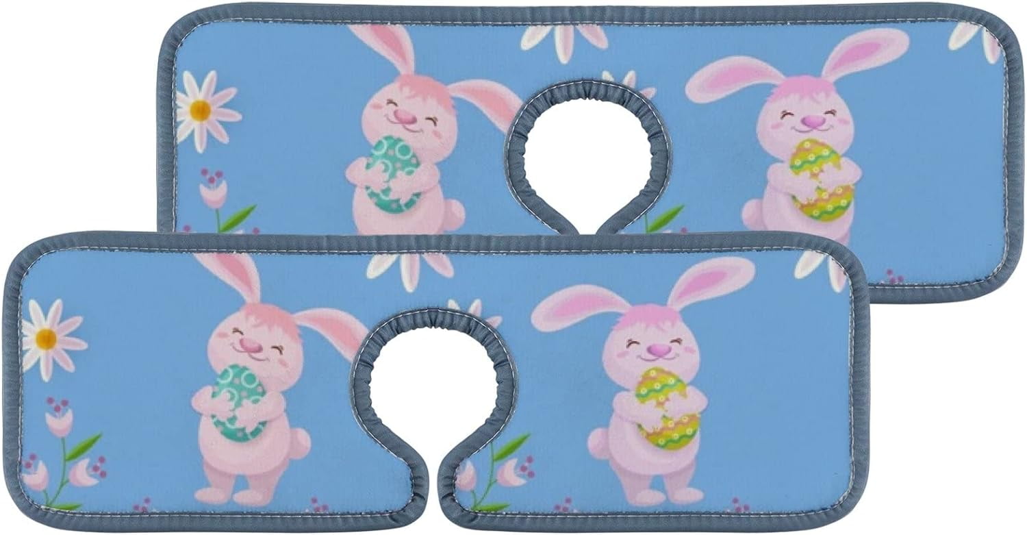 2 Pcs SKYSONIC Faucet Absorbent Mat Happy Bunny Flower Washable Counter Drying Pads Behind ...