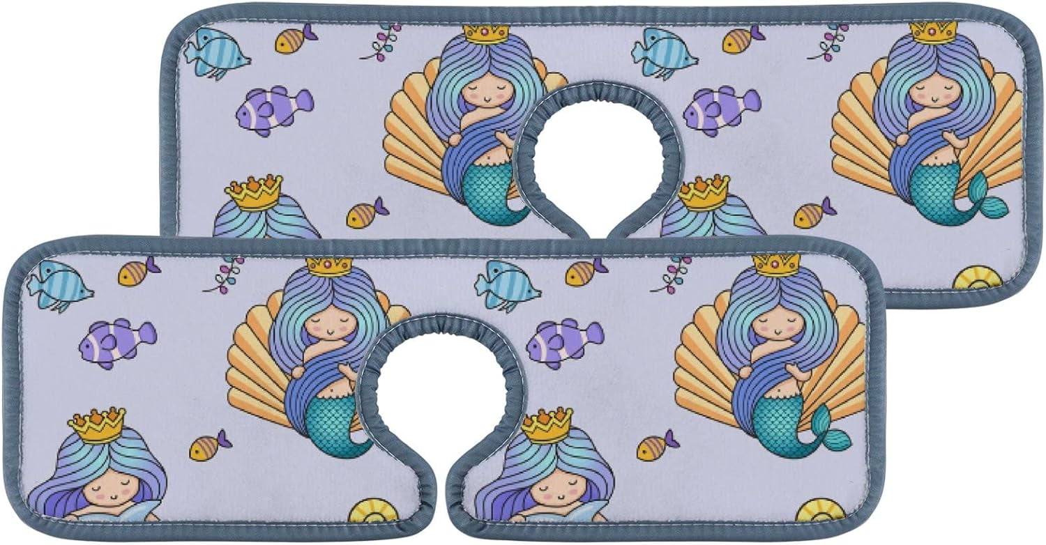 2 Pcs SKYSONIC Faucet Absorbent Mat Mermaid with Dolphin and Seashell ...