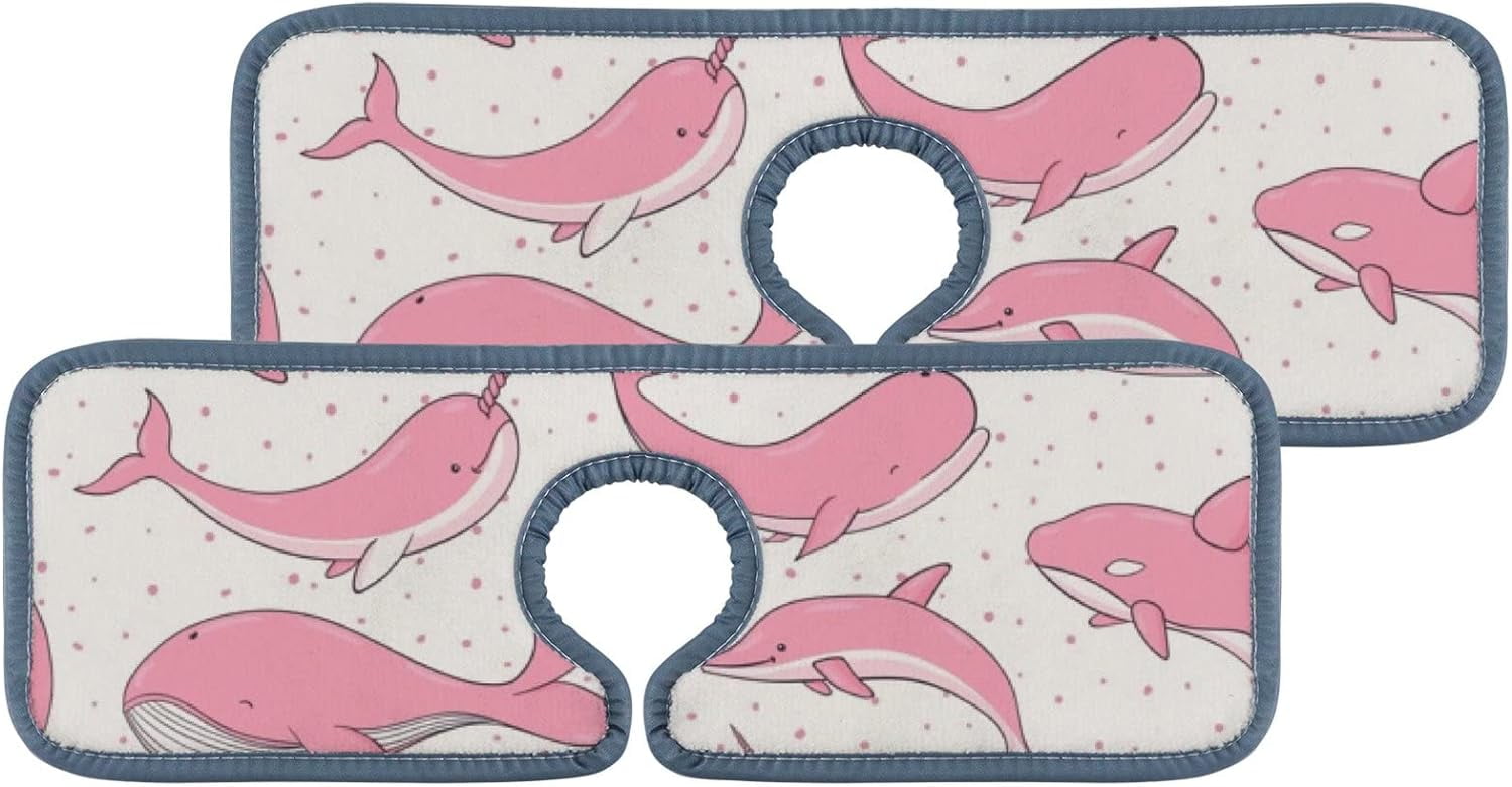 2 Pcs SKYSONIC Faucet Absorbent Mat Pink Whales Sharks Washable Counter ...