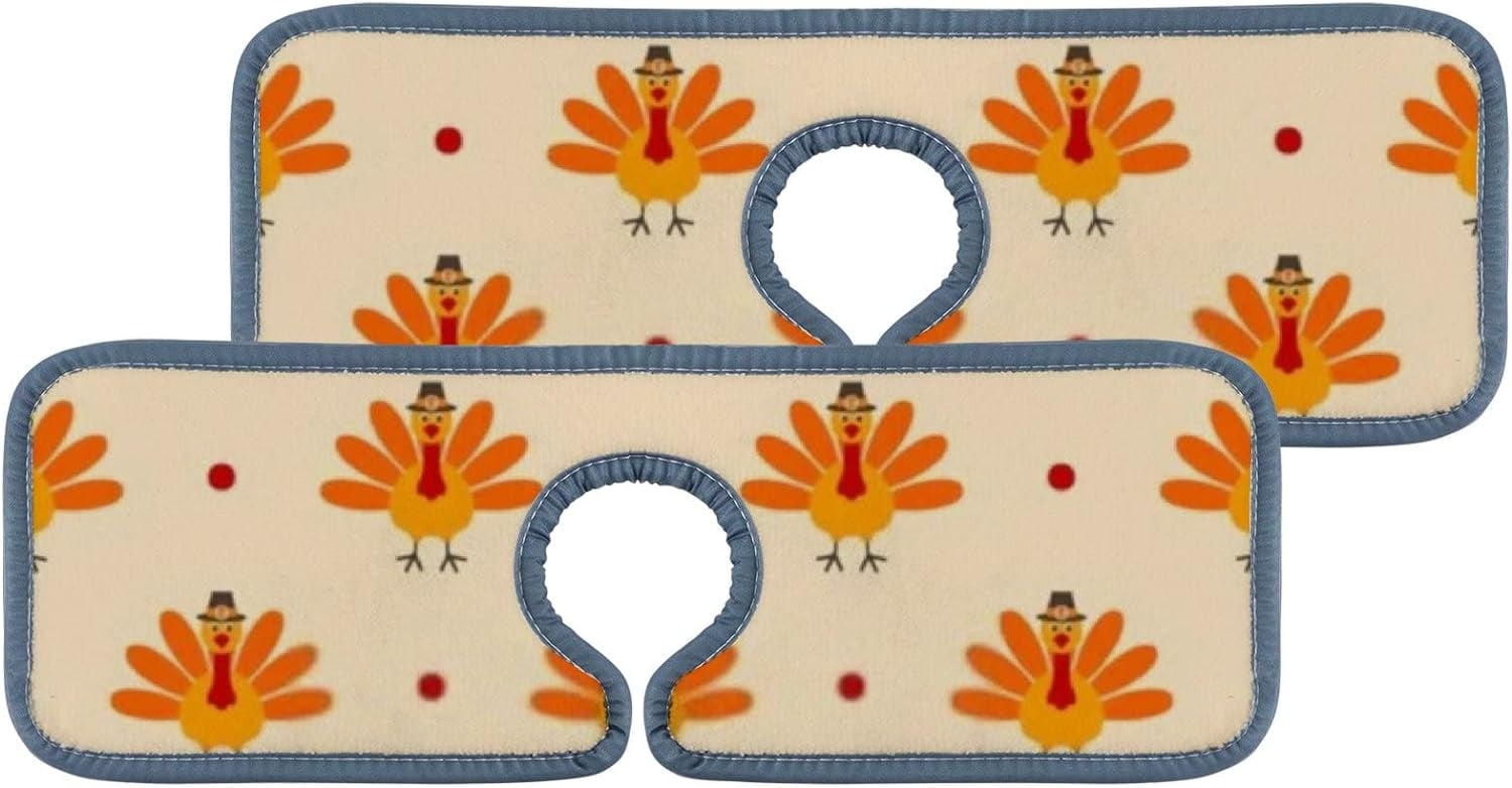 2 Pcs SKYSONIC Faucet Absorbent Mat Thanksgiving Turkey Bird and Polka ...