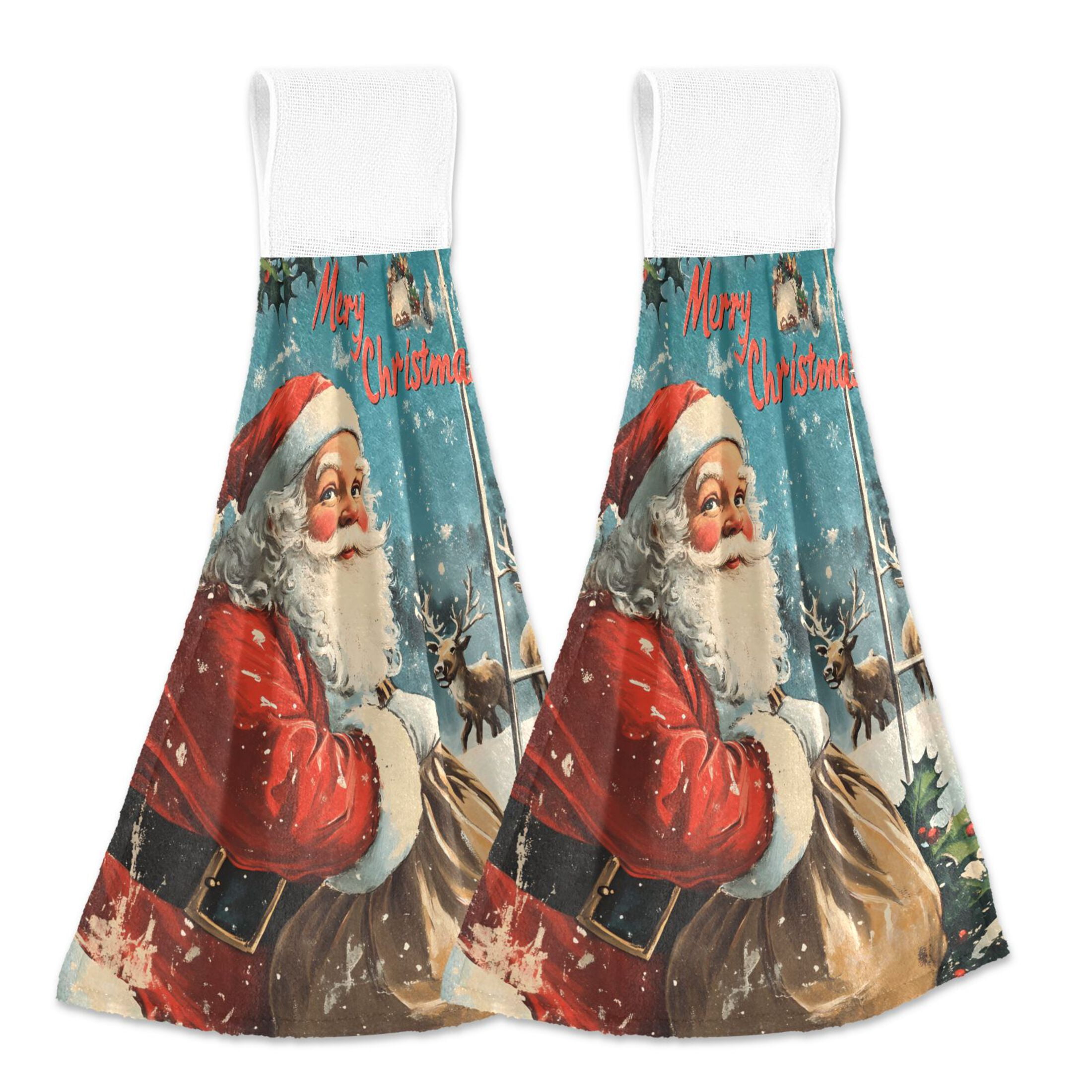 2 Pcs Santa Claus Carry Bag Kitchen Hand Towels with Hanging Loops ...