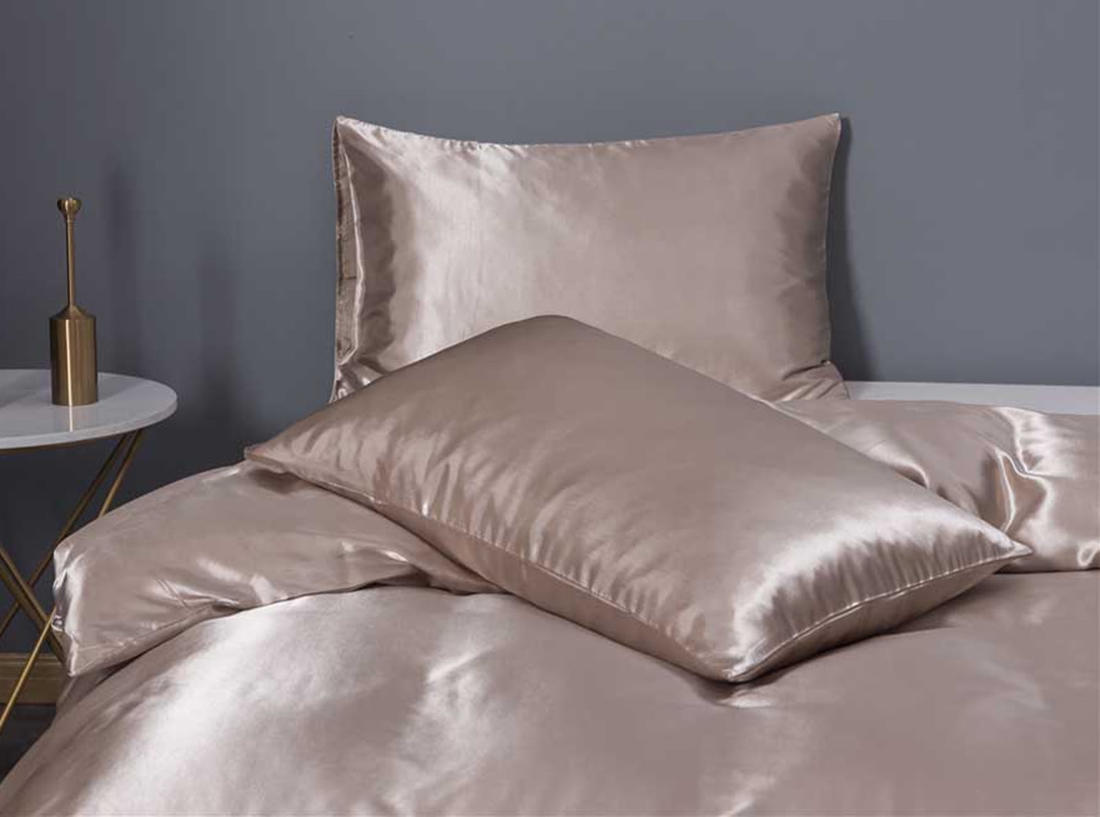 2 Pcs Satin Duvet Cover Set, 1 Duvet Cover + 1 Pillowcases For Hair And ...