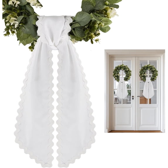2 Pcs Scalloped Wreath Sash for Front Door Ruffle Wreath Ribbon for ...