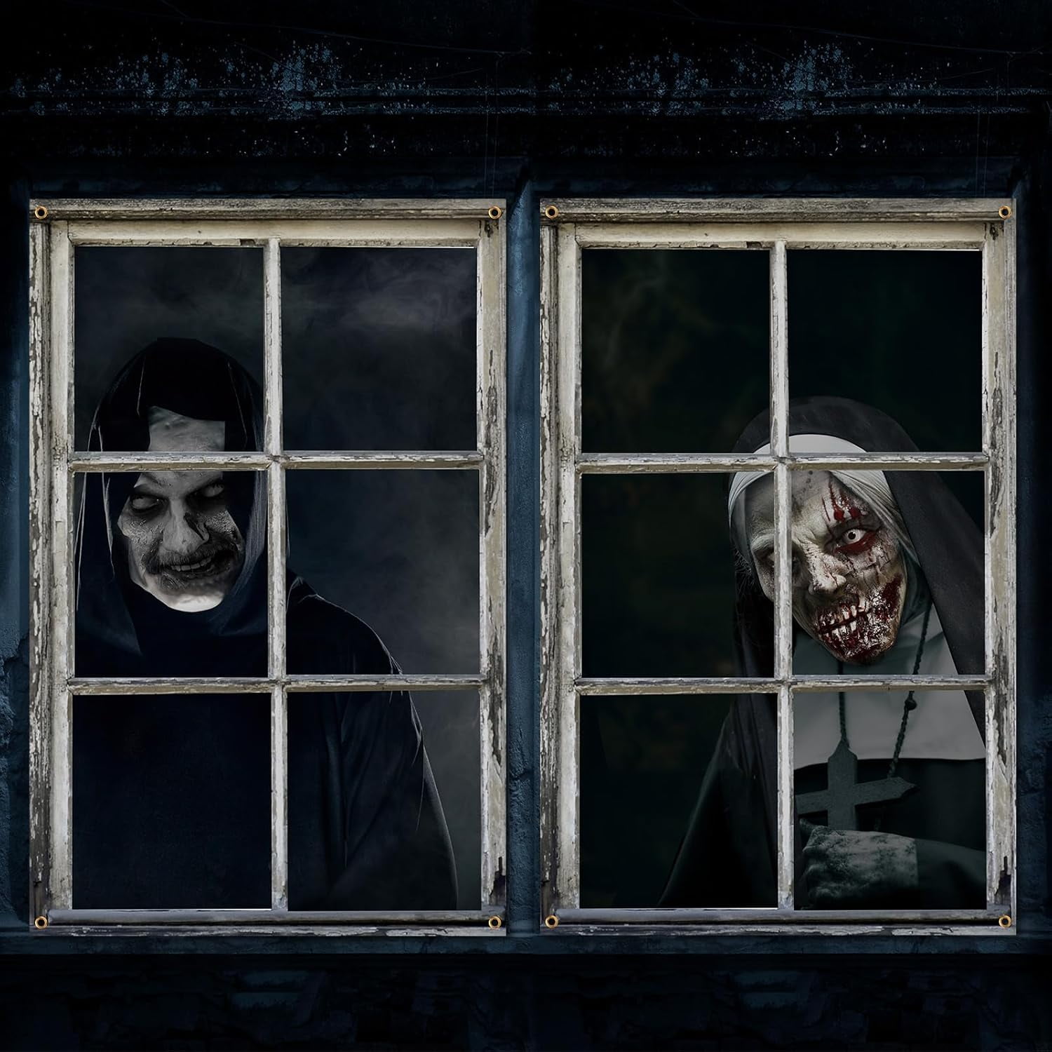 2 Pcs Scary Halloween Curtain Halloween Window Silhouette Decoration ...