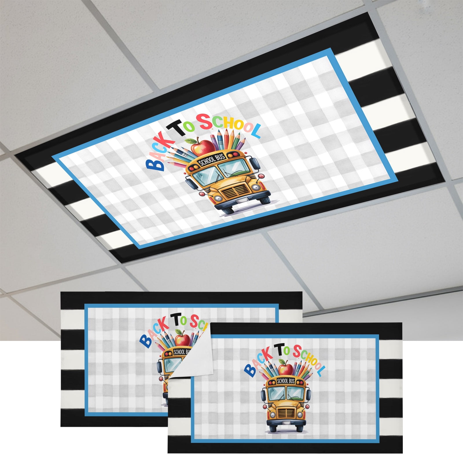 2 Pcs School Bus Fluorescent Light Covers Colorful Pencils Red Fruit ...
