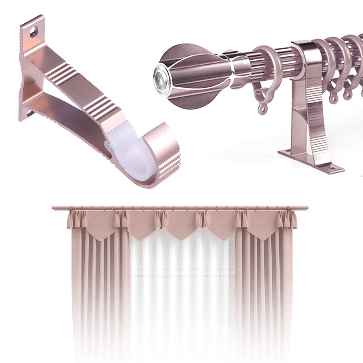 FUEENIRVA Curtain Rod Brackets Rose Gold Aluminum 2Pcs 4.53X2.95X0.71In ...