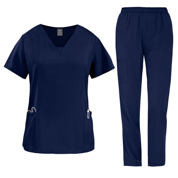 2 Pcs Scrubs for Women Set Medical Uniform, V-Neck Top & Wide Leg Pants ...