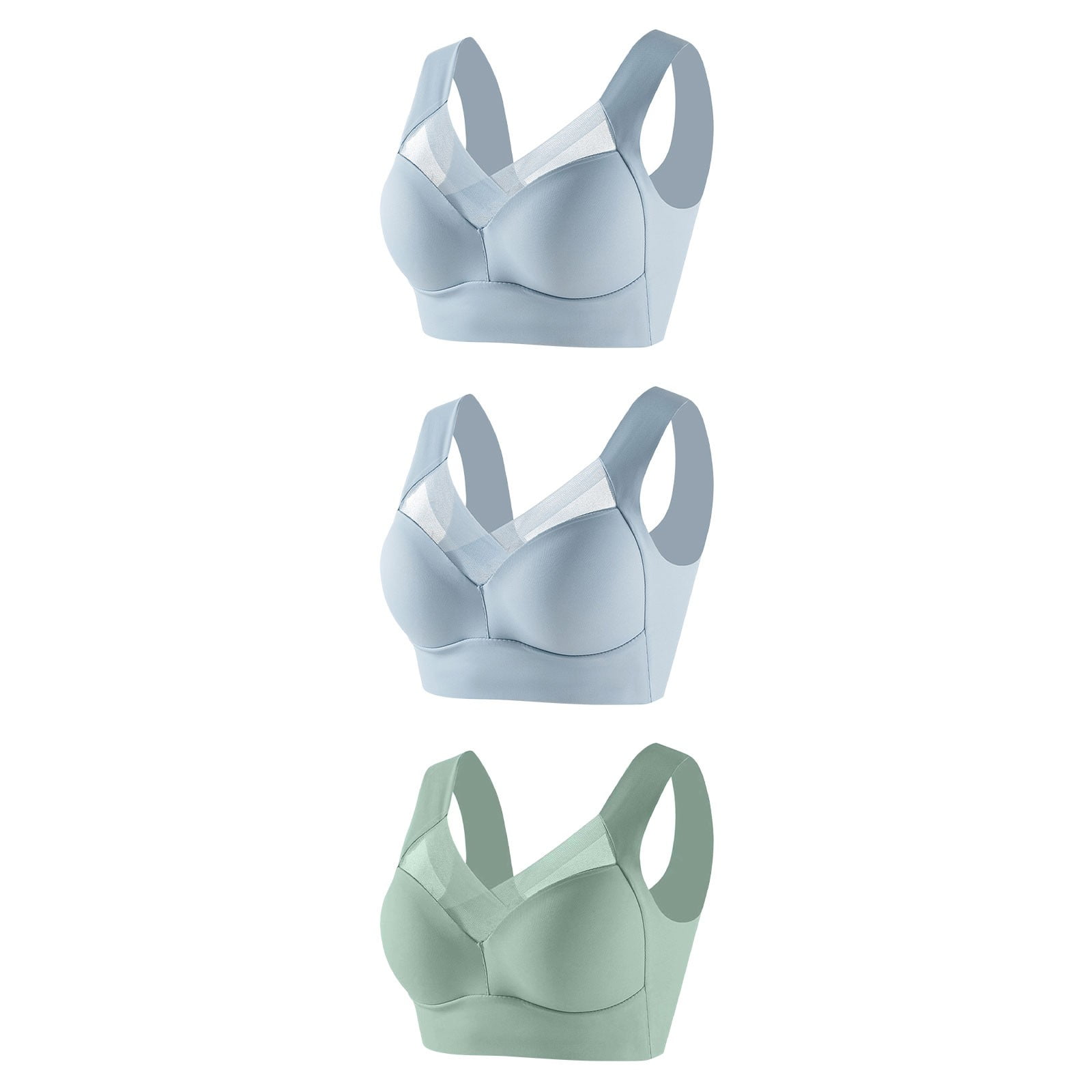 2 Pcs Seamless Sexy Push Up Wireless Braposture Correcting Bra For Seniorsplus Size Ice Silk