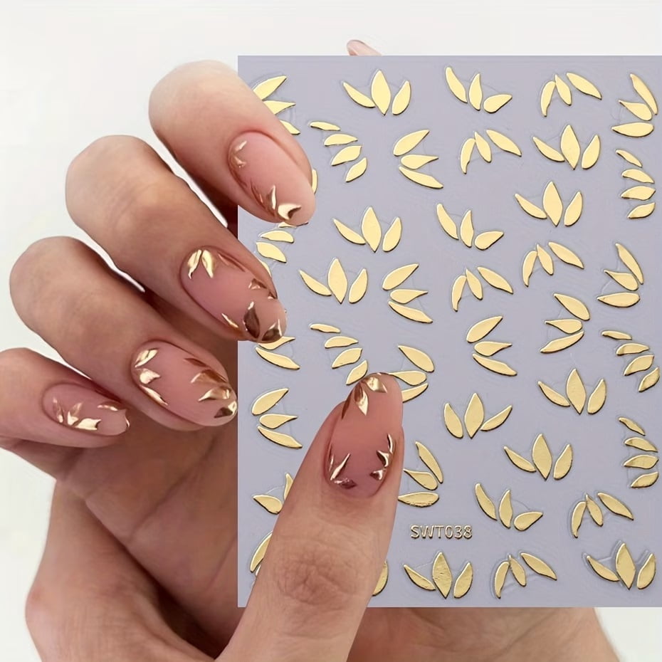 2 Pcs Self-Adhesive Gold Bronzing Leaf Nail Art Stickers - Irregular ...