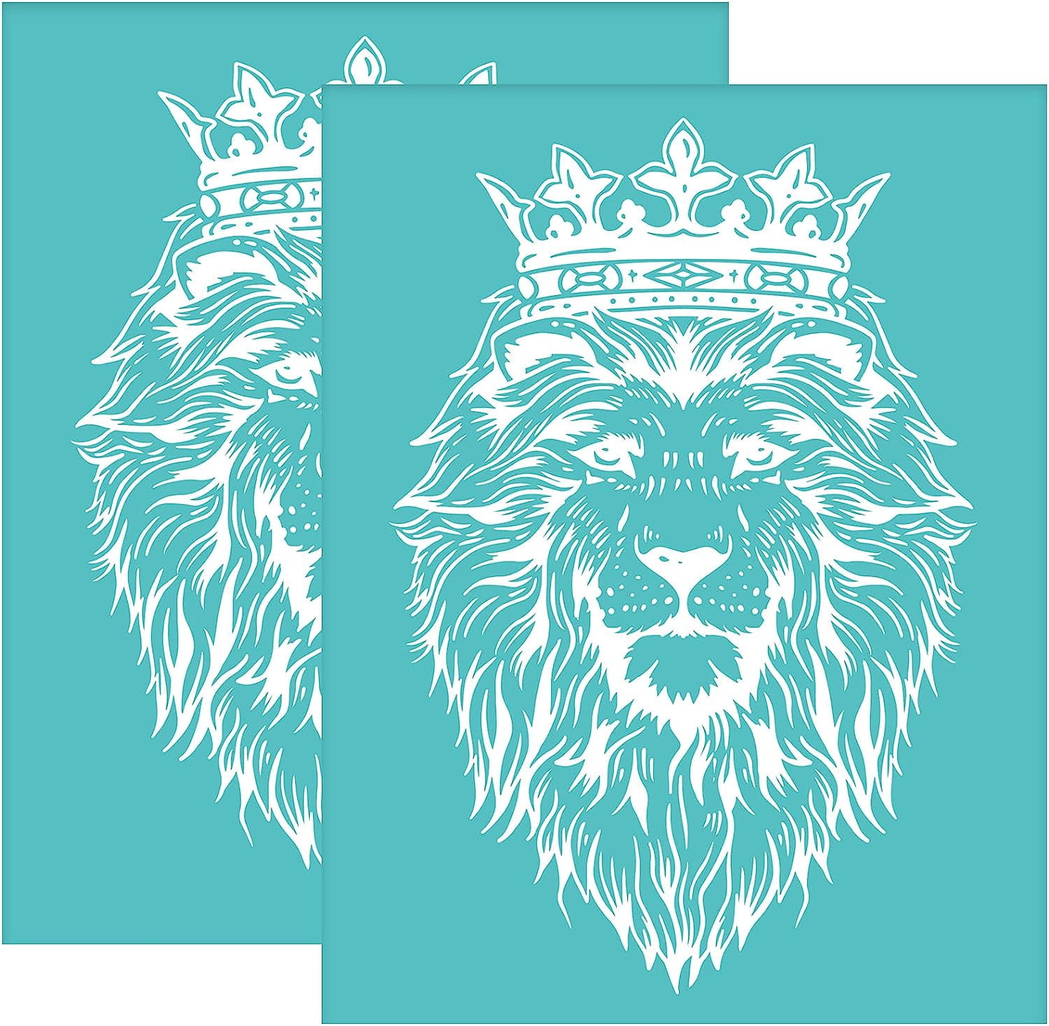 2 Pcs Self-Adhesive Silk Screen Printing Stencil Lion Crown Mesh ...