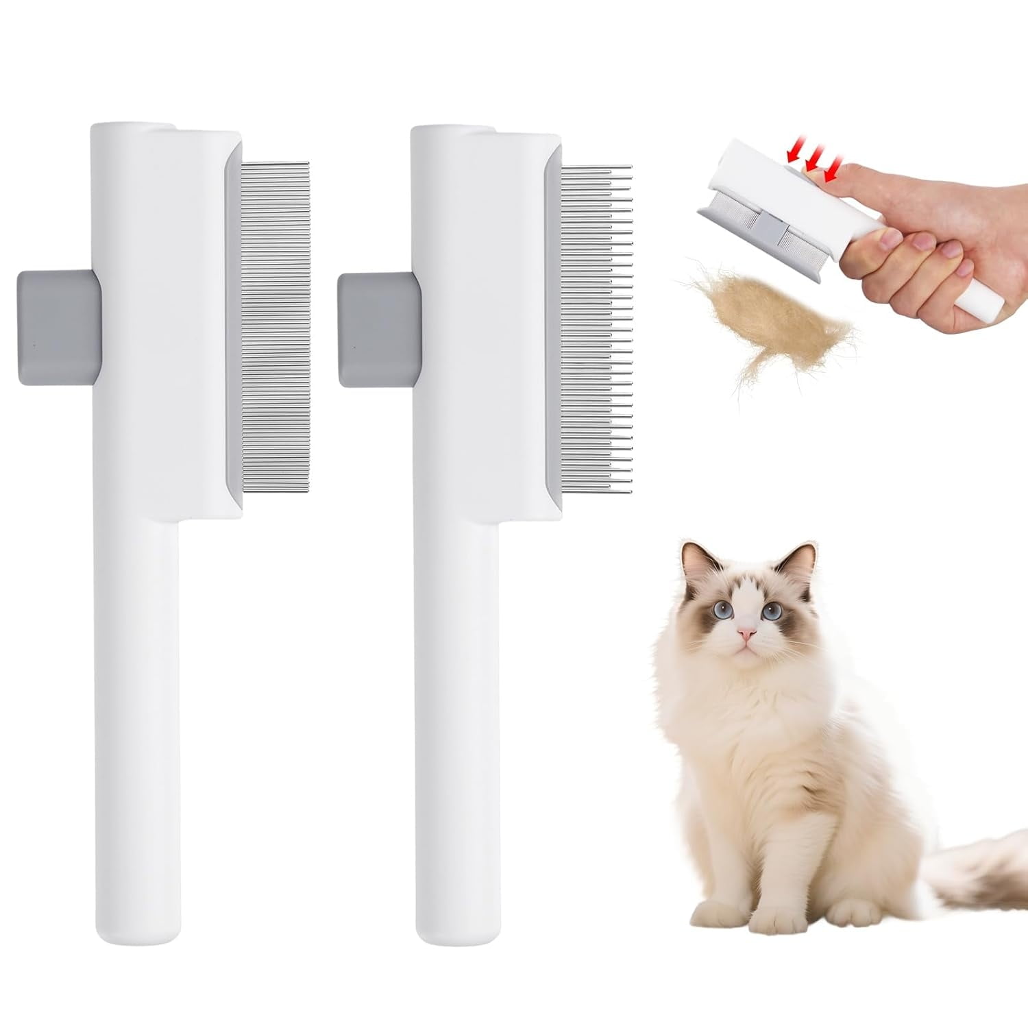 2 Pcs Self-Cleaning Comb for Cats – Dual-Tooth and Gentle Cat Comb for Long and Short Hair ...