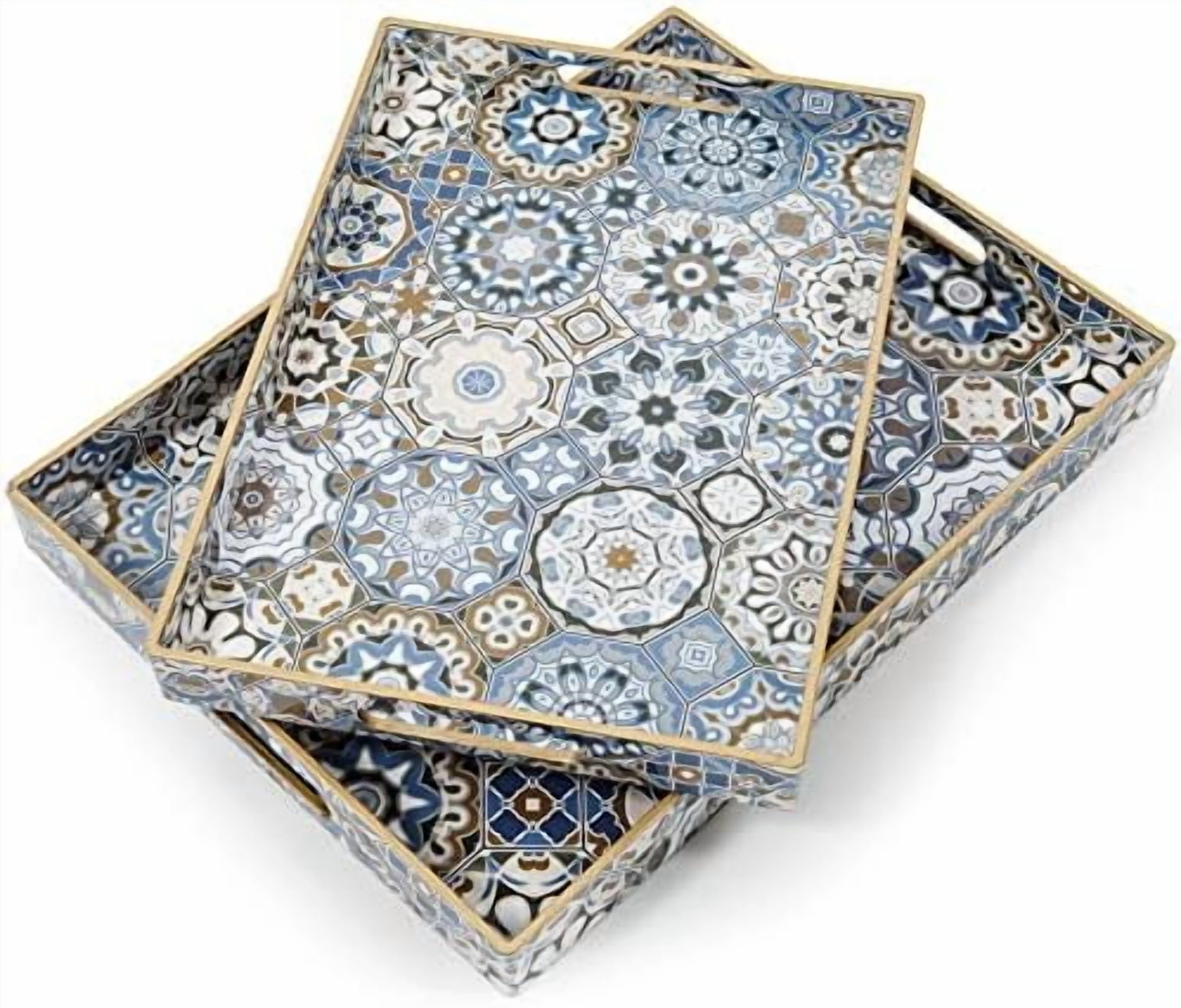 2 Pcs Serving Tray with Handles Bohemian Decorative Tray Large Ottoman ...