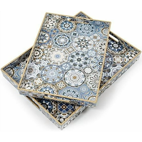 2 Pcs Serving Tray with Handles Bohemian Decorative Tray Large Ottoman ...