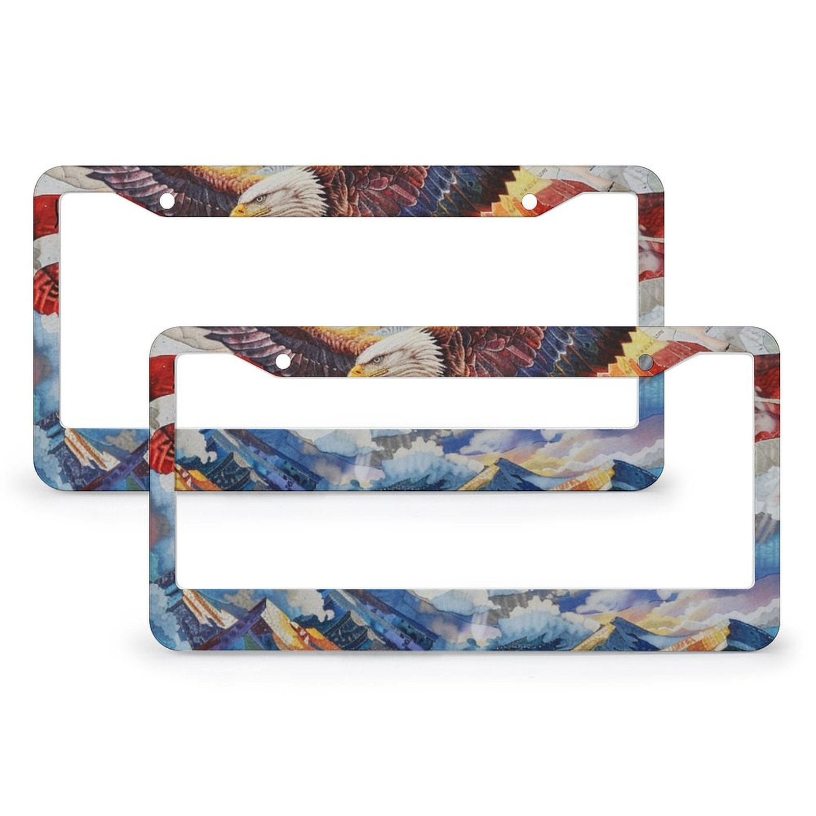 2 Pcs Set Bald Eagle Flying American Flag License Plate Cover Patriotic ...