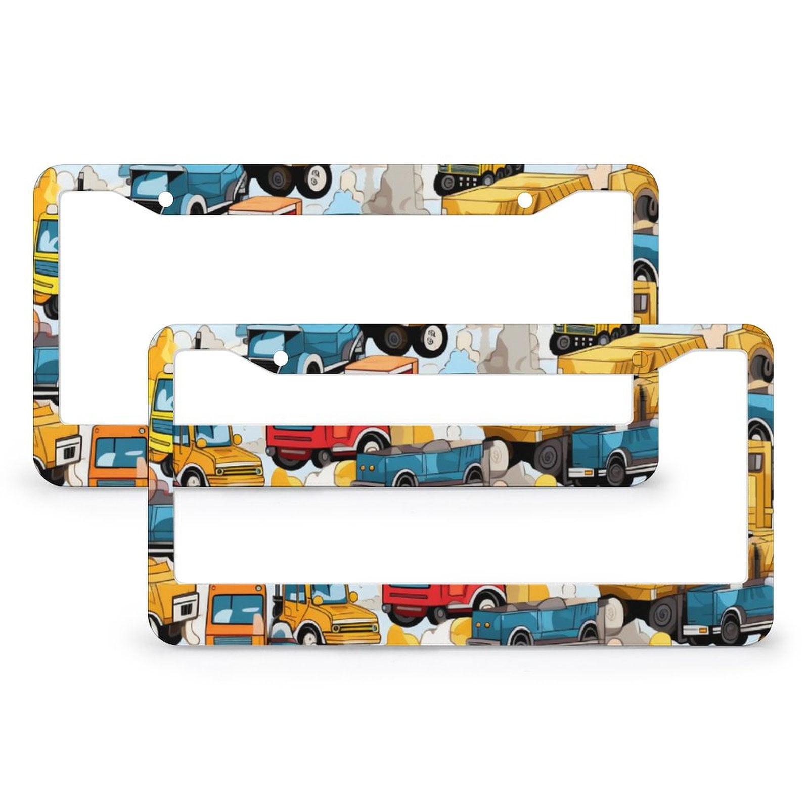 2 Pcs Set Big Truck Cartoon License Plate Cover Cartoon Construction ...
