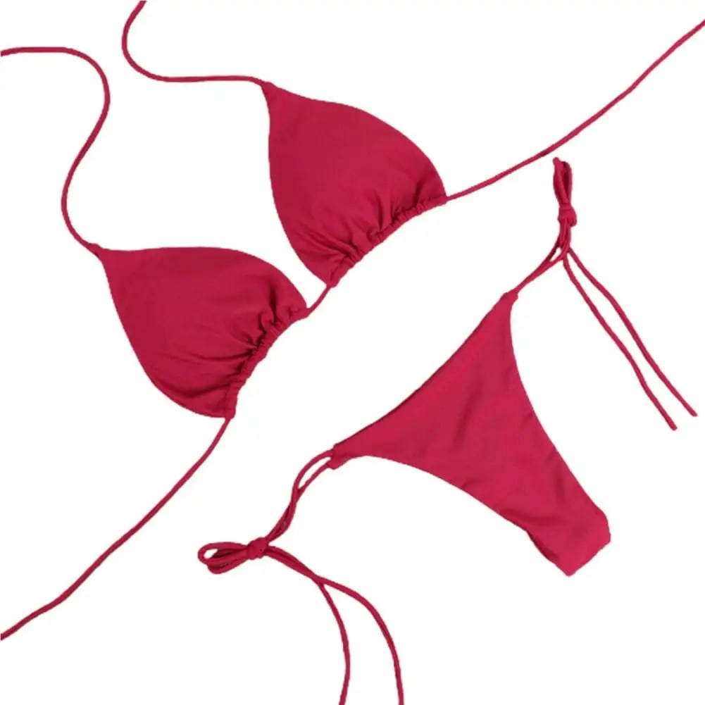 2 Pcs Set Bikini Set Sexy Bikinis 2024 Solid Color Halter Neck Strap