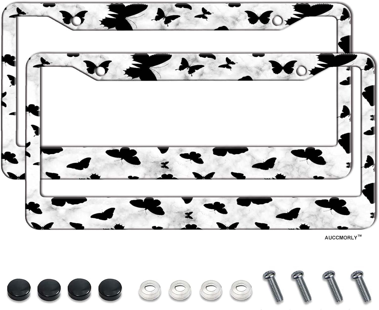 2 Pcs Set Black Butterfly License Plate Frame Stainless Steel Frame ...