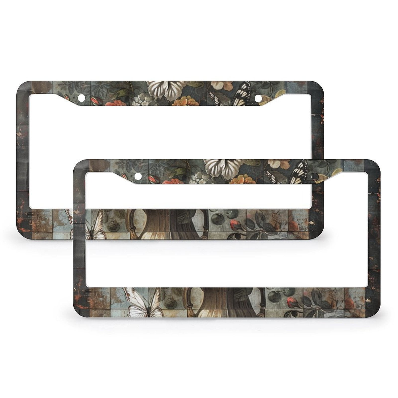 2 Pcs Set Butterflies with Roses in A Vase License Plate Frame Hello ...