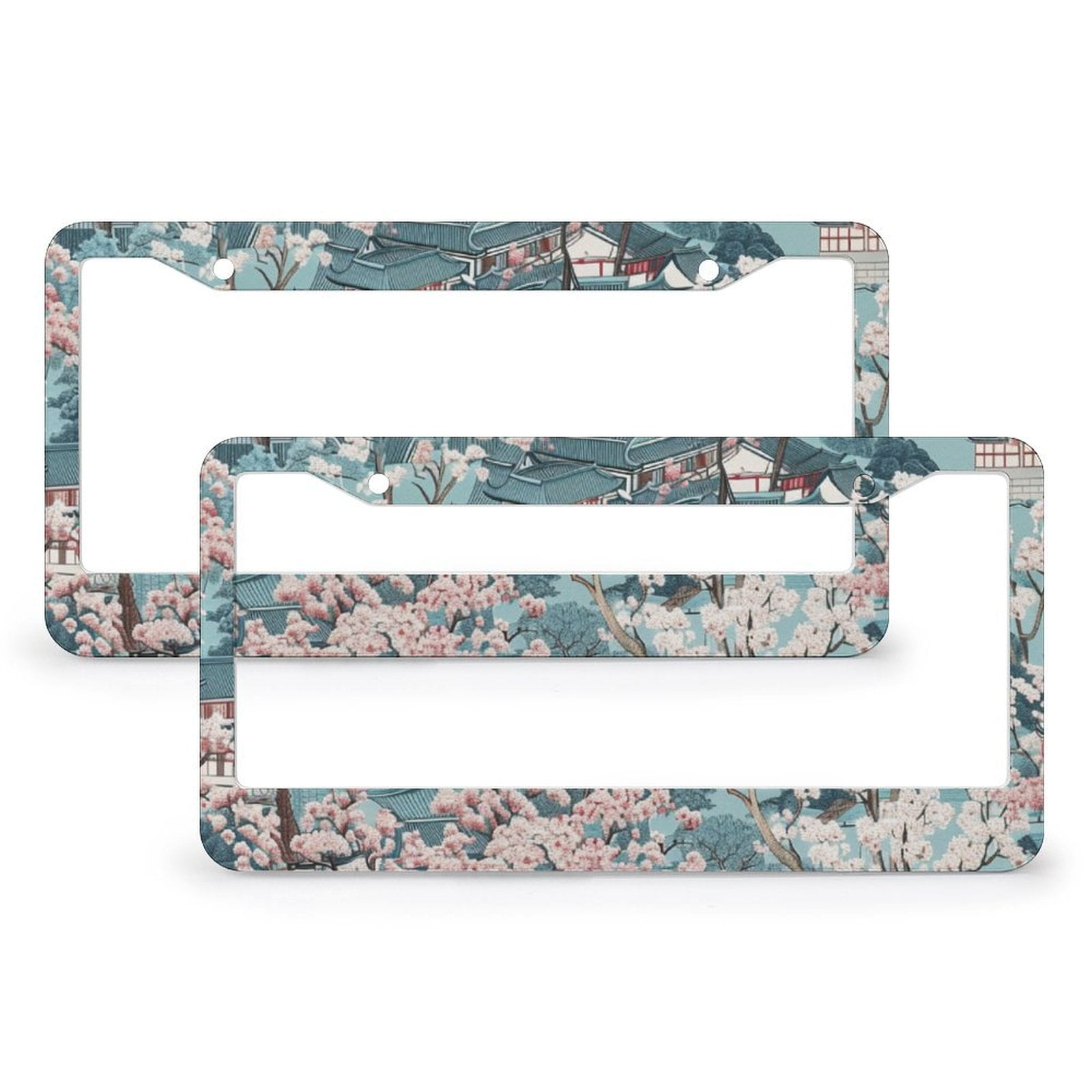2 Pcs Set Cherry Blossoms License Plate Cover Japanese Sakura Flowers ...