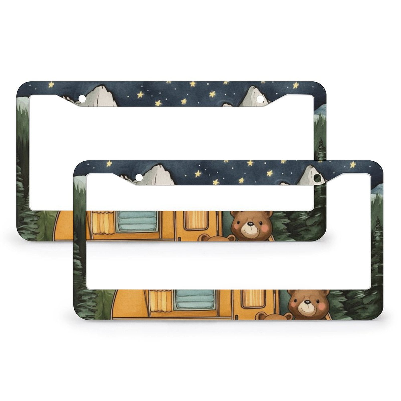2 Pcs Set Colorful Campers Starry Sky License Plate Frame Happy Camper ...