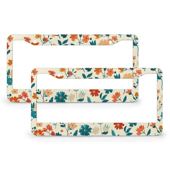 2 Pcs Set Colorful Flowers And Leaves License Plate Cover Watercolor ...