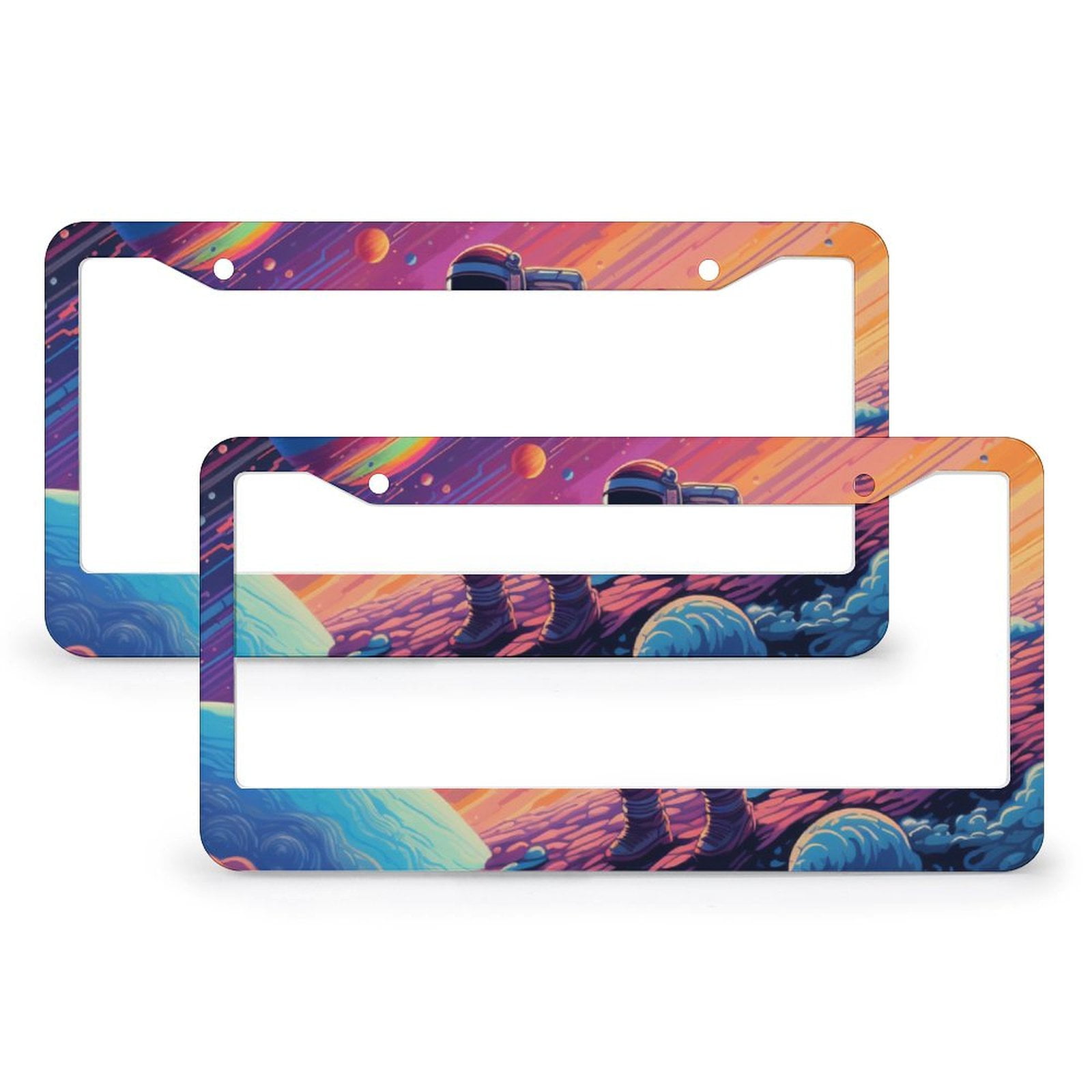 2 Pcs Set Colorful Modern Astronaut Space License Plate Frame Cute ...