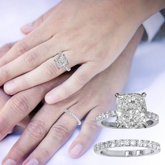 2 Pcs/Set Couple Ring Set Geometric Cubic Zirconia Wedding Bridal ...
