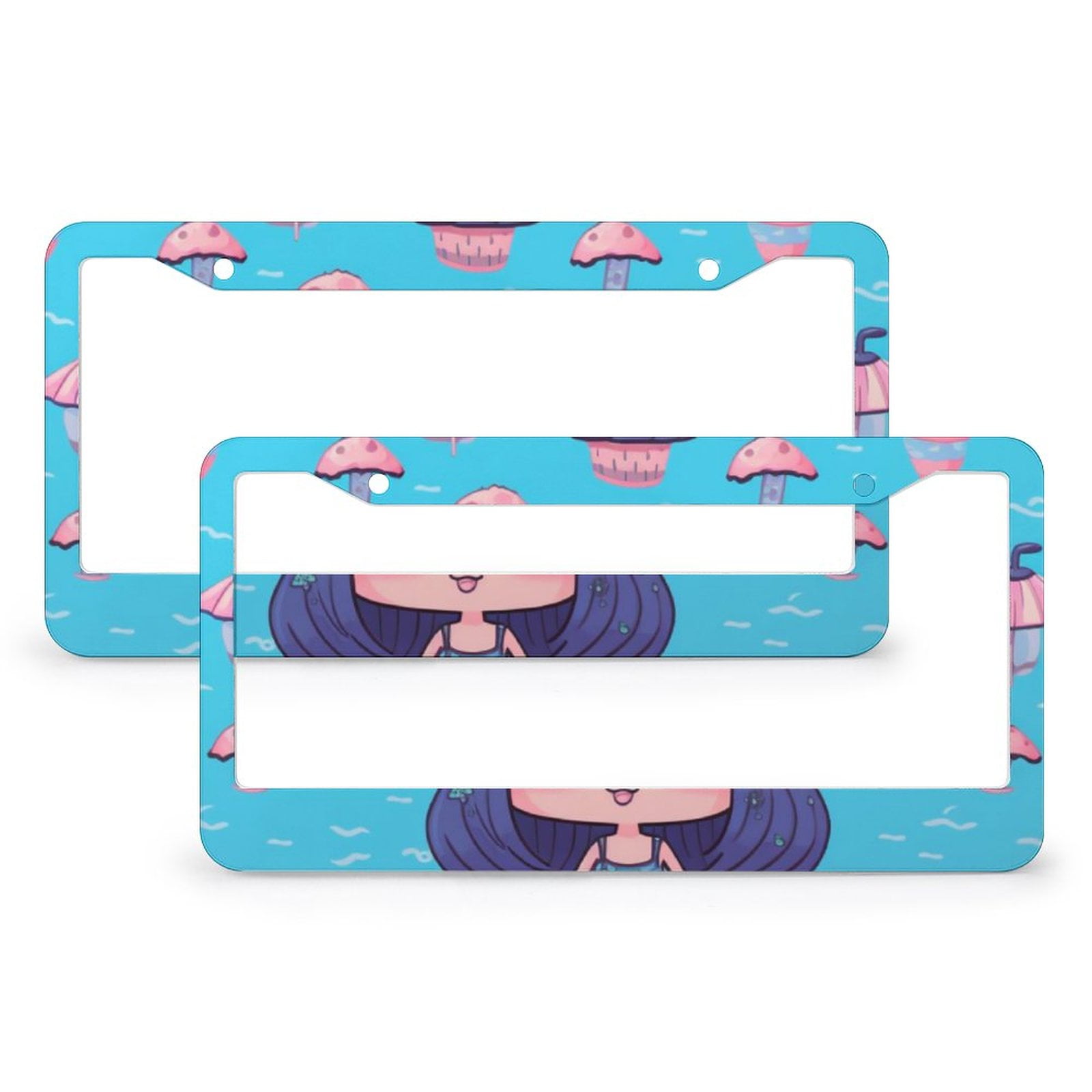 2 Pcs Set Cute Cartoon Swimming Pool Girl Custom Pink Blue License ...