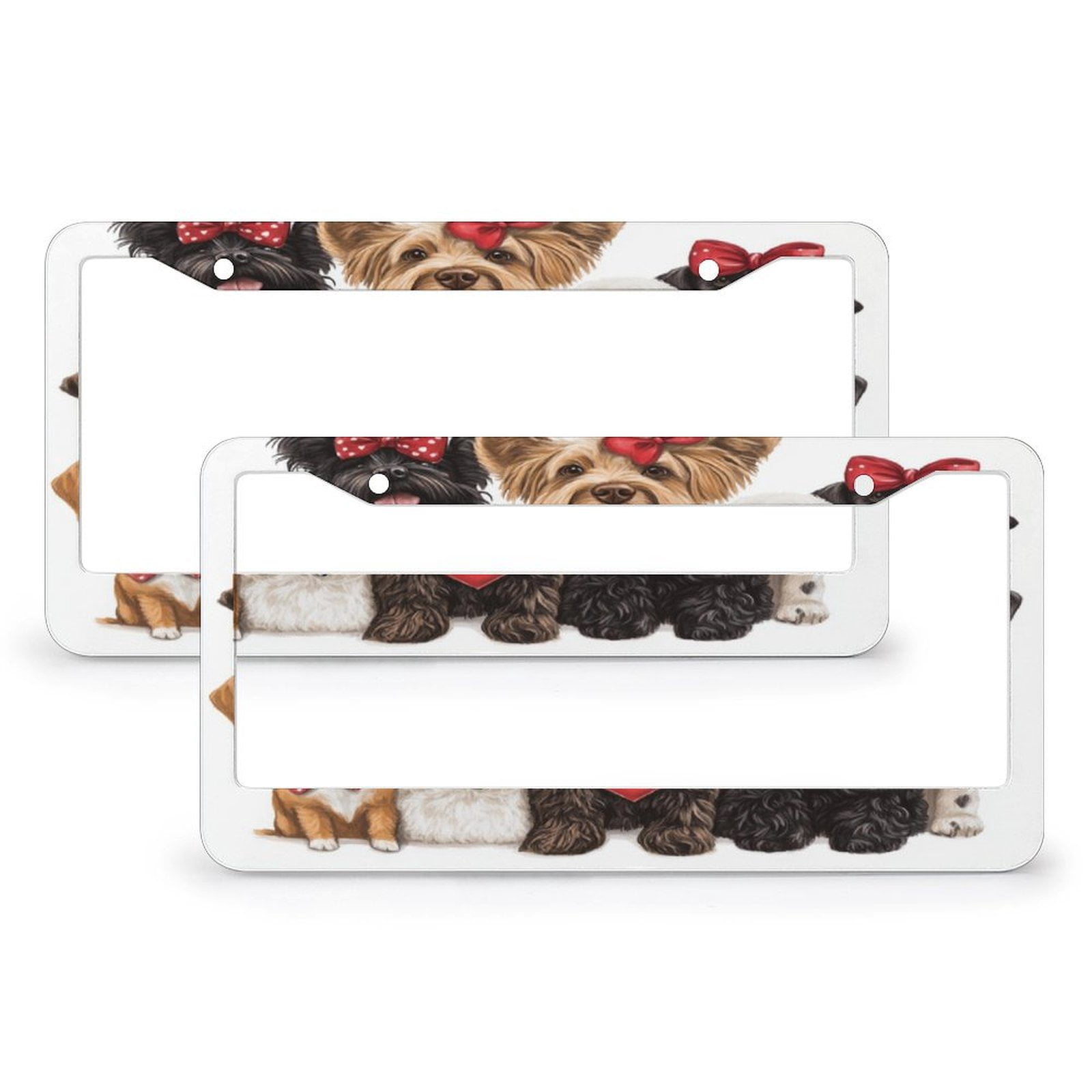 2 Pcs Set Dogs with Bows License Plate Cover Dog Decorations Car Tags ...