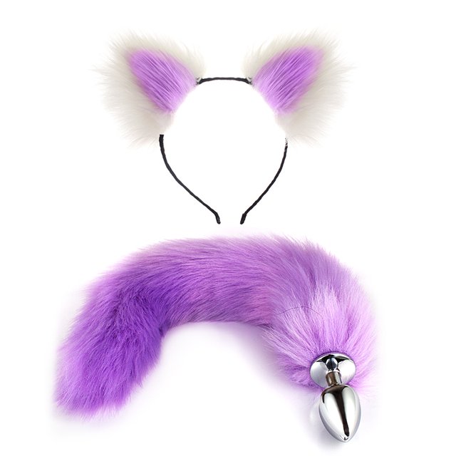 2 Pcs Set Fluffy Faux Butt Plug Tail Hair Hoop Sex Toys For Women Man Cosplay