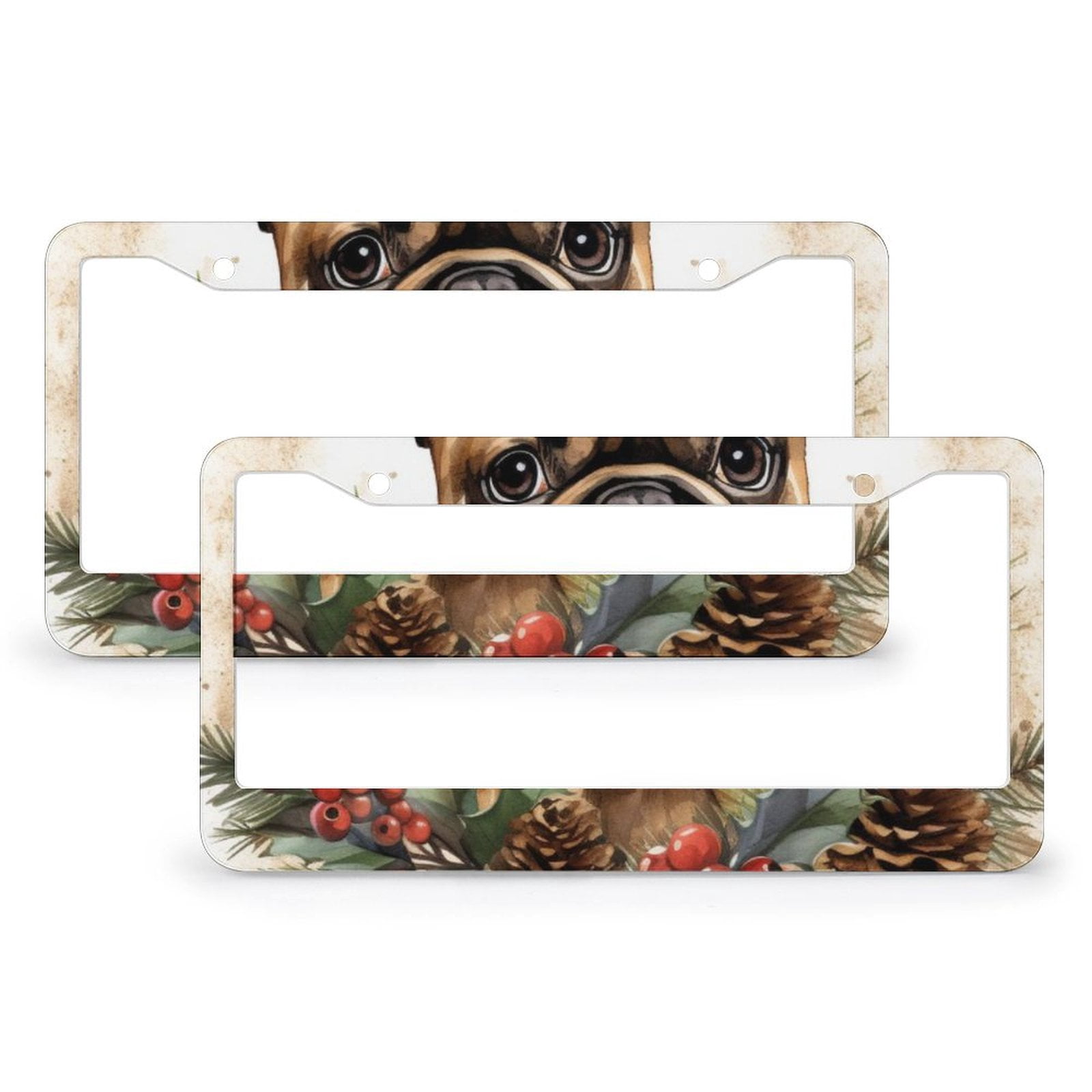 2 Pcs Set French Bulldog In A Santa Hat License Plate Frames Dog ...