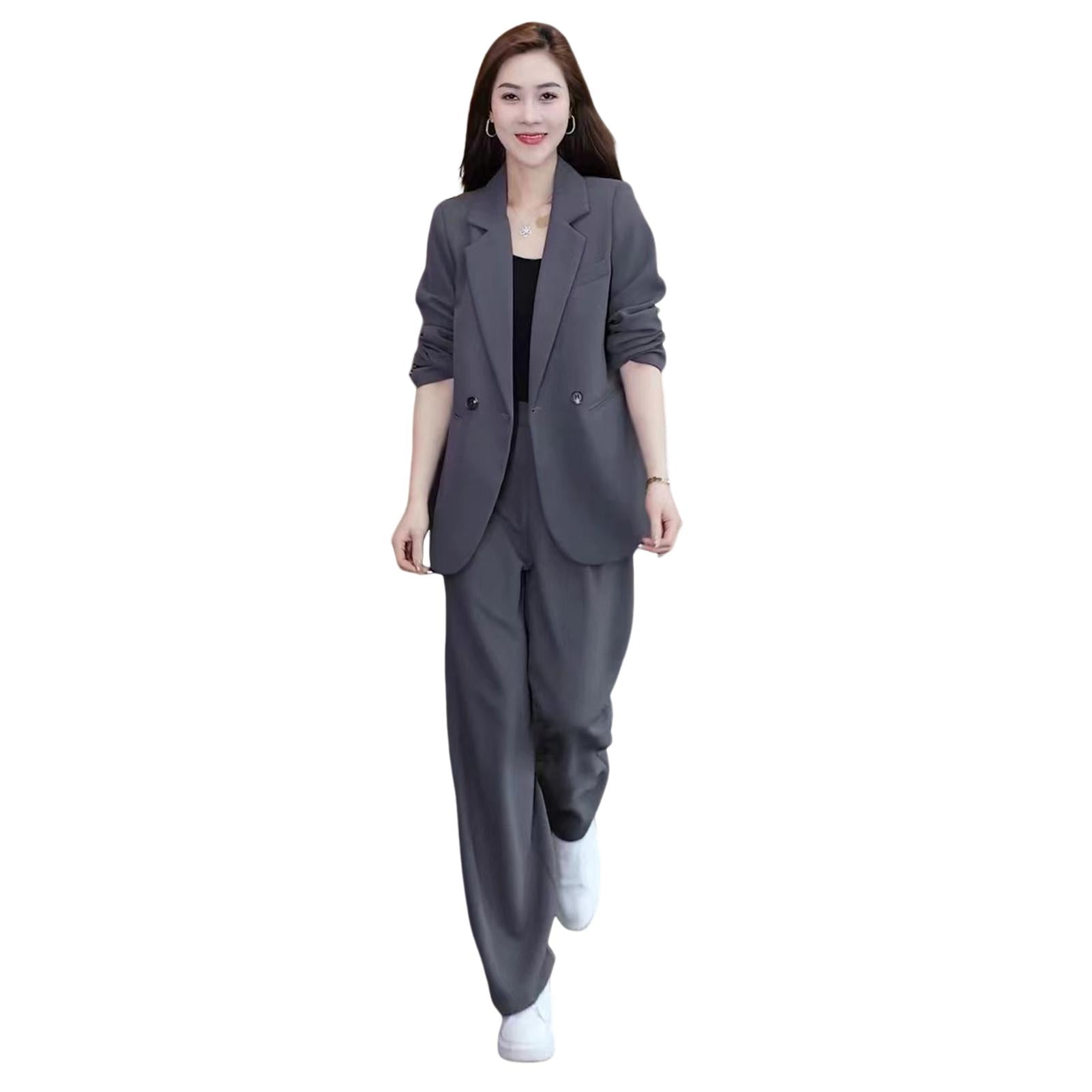 2 Pcs/Set Lady Formal Coat Pants Set Long Sleeves Double Buttons ...