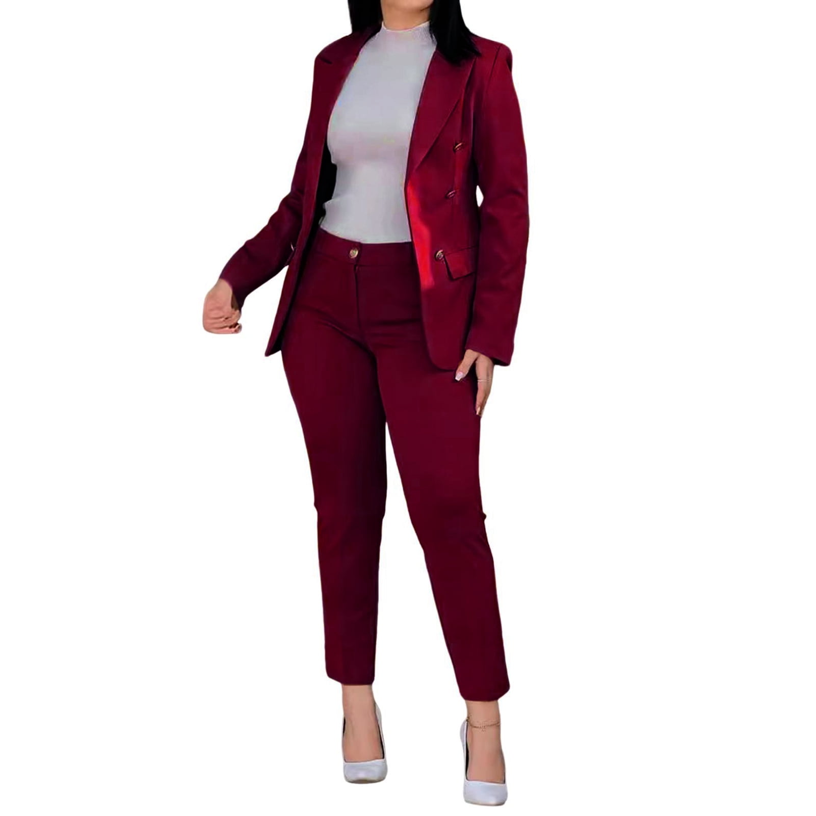 2 Pcs/Set Lady Formal Coat Pants Set Turn-down Collar Double-breasted ...
