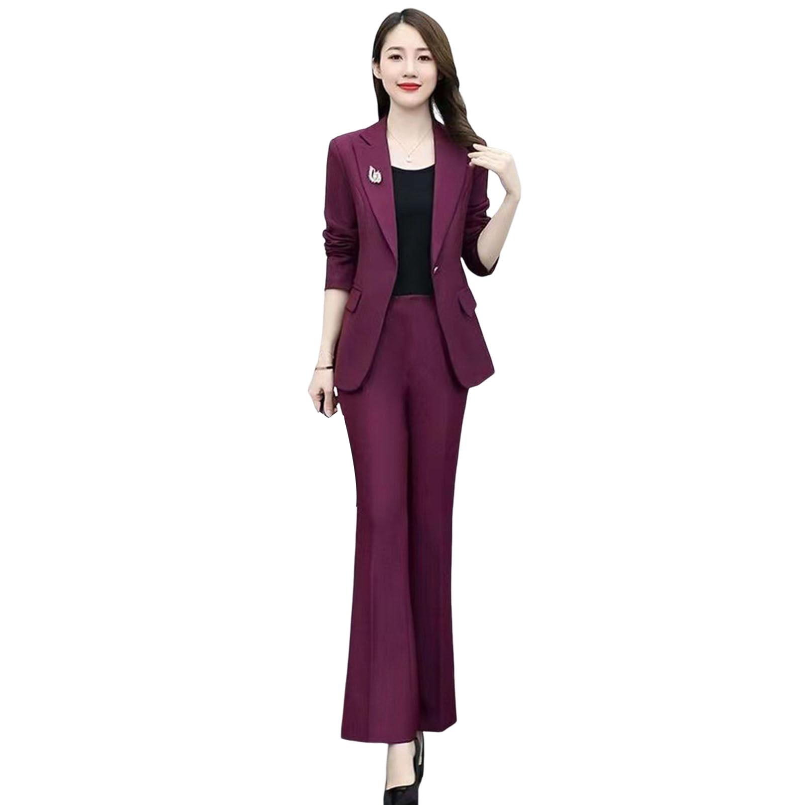 2 Pcs/Set Lady Formal Coat Pants Set Turn-down Collar Long Sleeves Suit ...