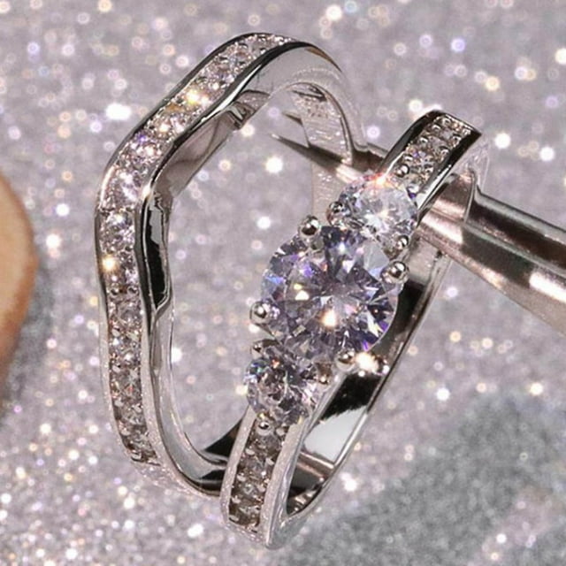 2 Pcs/Set Luxury Couple Pair Ring Zircon Vintage Female Full Rhinestone ...