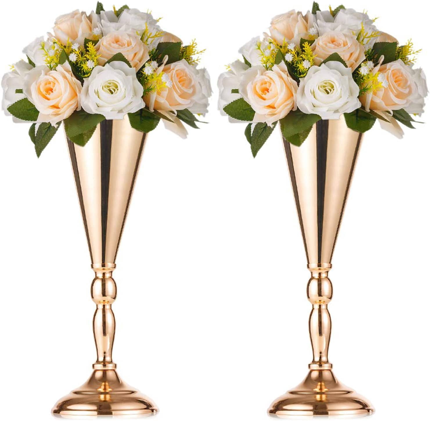 2 Pcs Set Metal Wedding Flower Trumpet Vase Stand, 14 inch Table ...