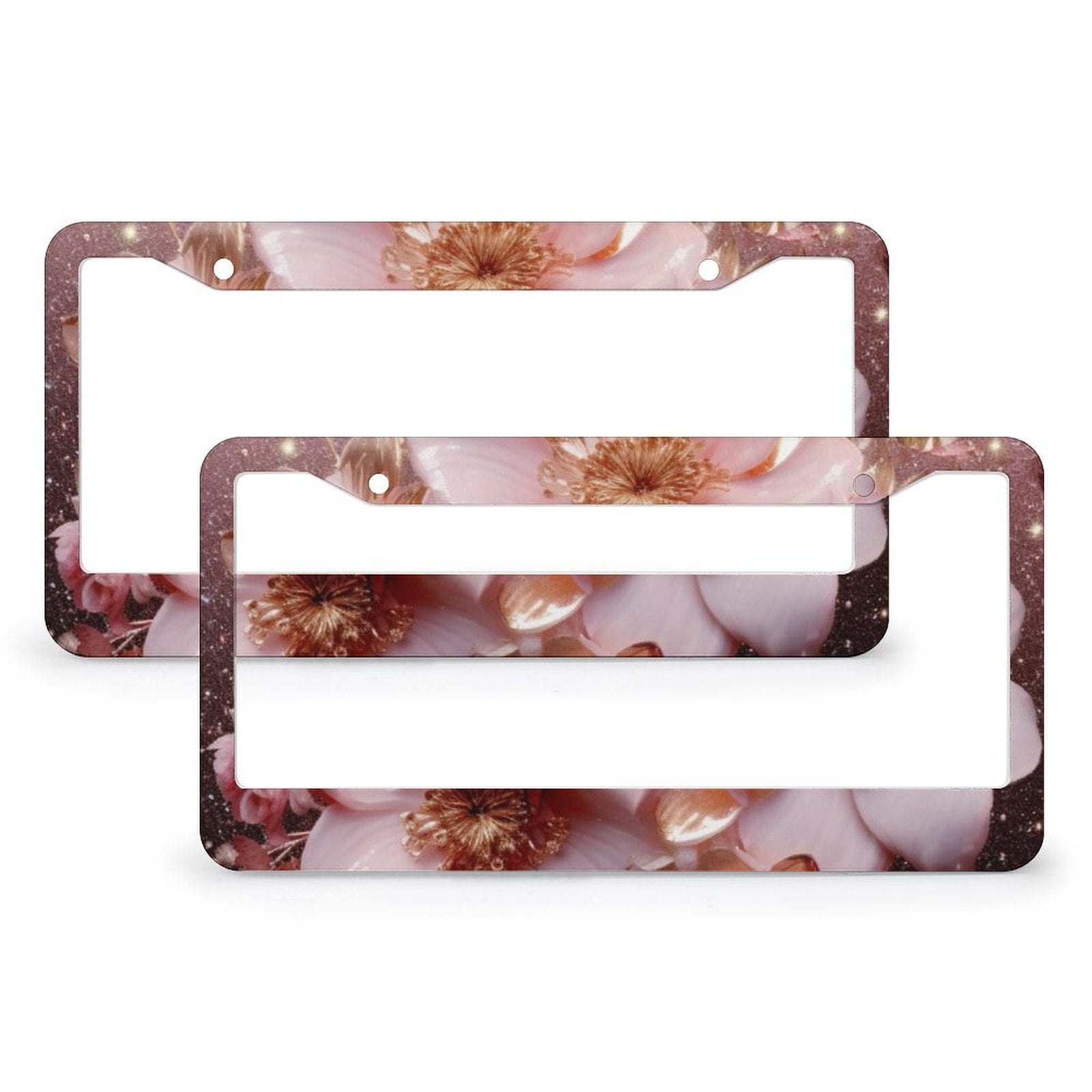 2 Pcs Set Modern Pink Glitter & Flowers Sparkle Print License Plate ...