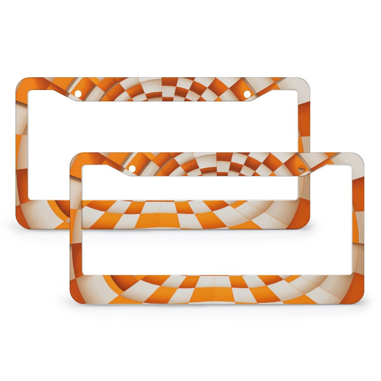 2 Pcs Set Orange And White Checkered License Plate Frames Geometric ...