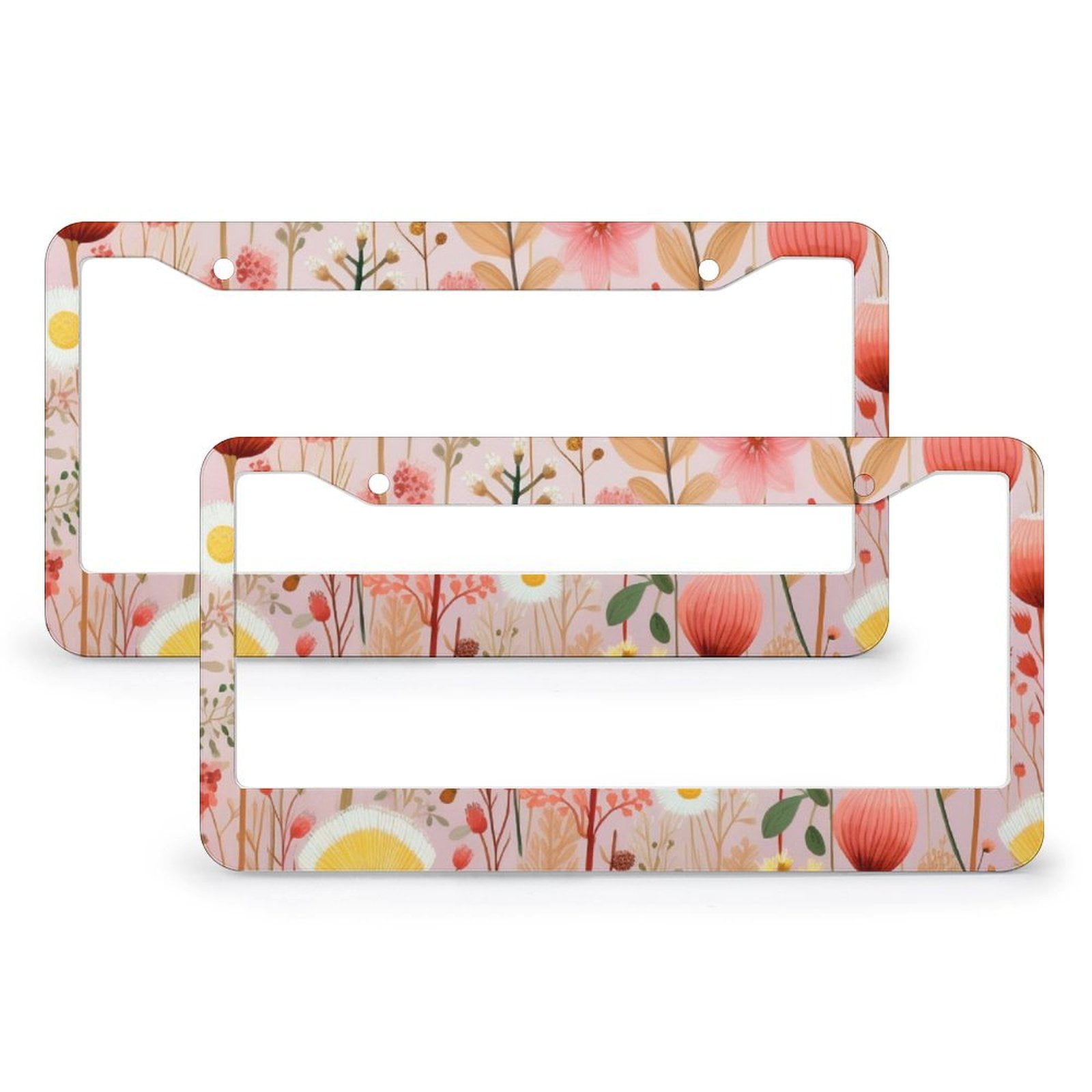 2 Pcs Set Pink Floral License Plate Frame Pink Watercolor Floral ...