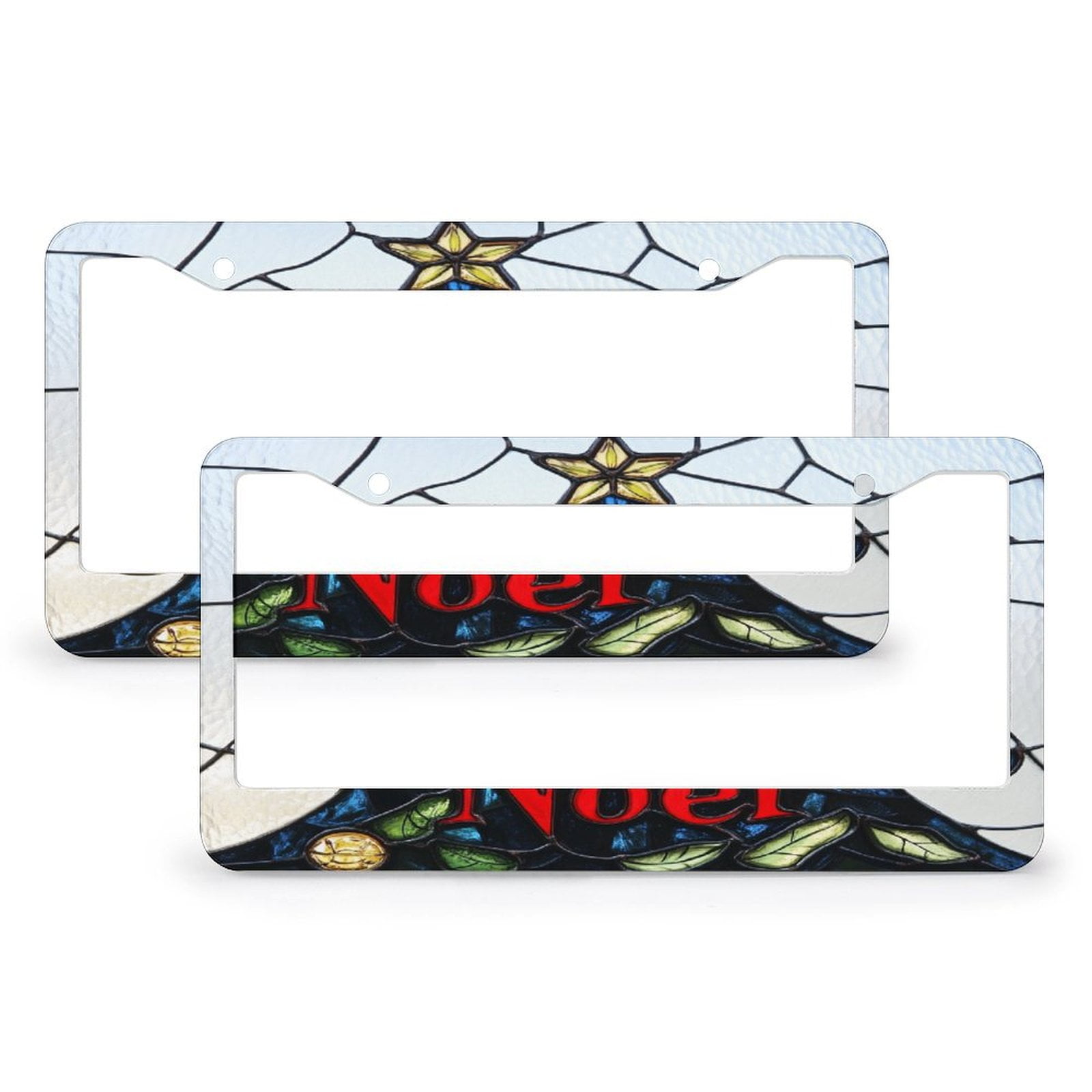 2 Pcs Set Stained Glass of Christmas Tree Noel License Plate Frame ...